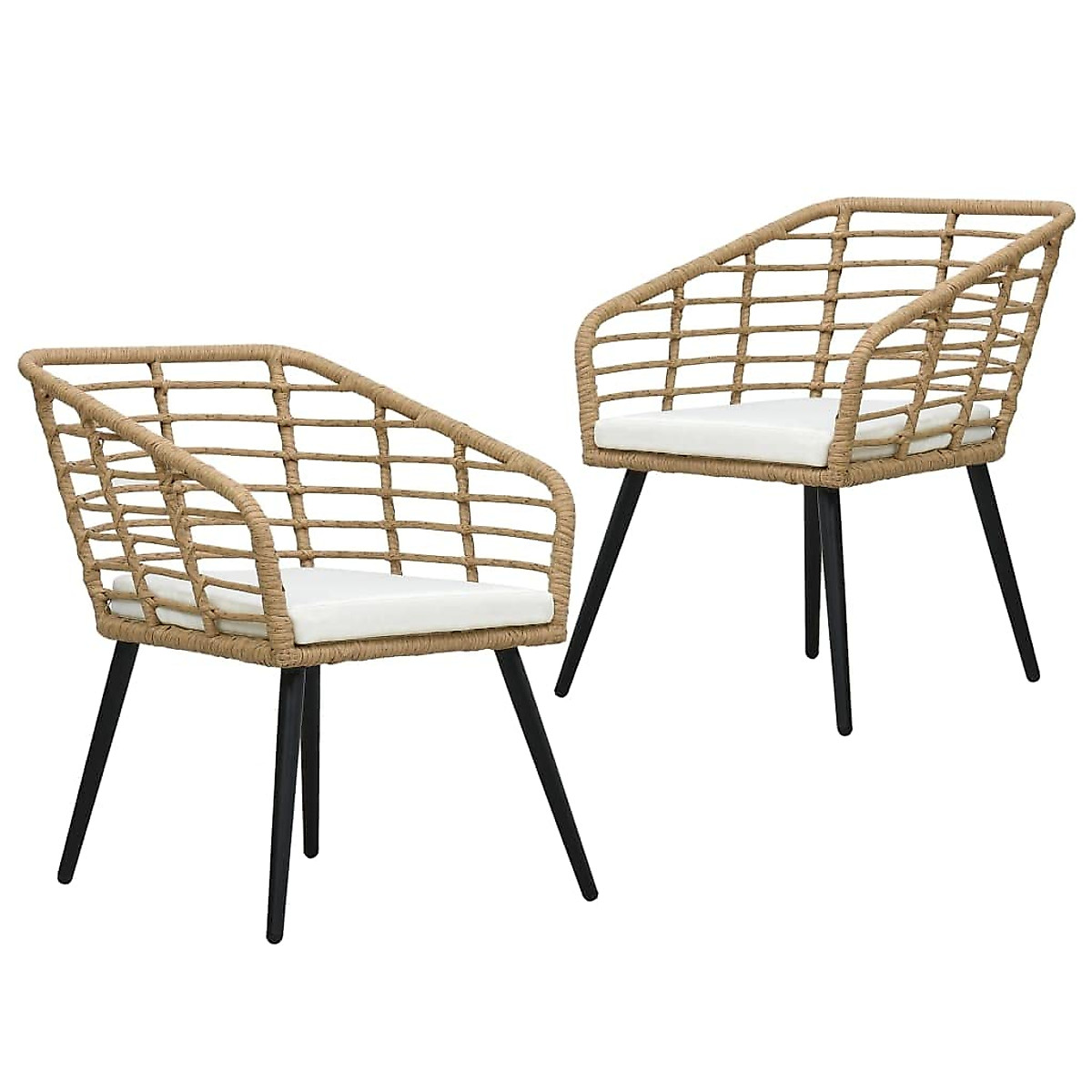 vidaXL Patio Chairs Set - 2 pcs Poly Rattan with Cushions, Oak - Outdoor Bistro Furniture with Rustic Charm, Ergonomic Design, and Weather Resistance