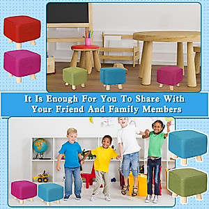 Sintuff 6 Pieces Solid Wood Stool Square Low Stool Shoe Stool Fabric Creative Small Square Stool for Kids and Adult Changing Stool Solid Wood Coffee Table Stool