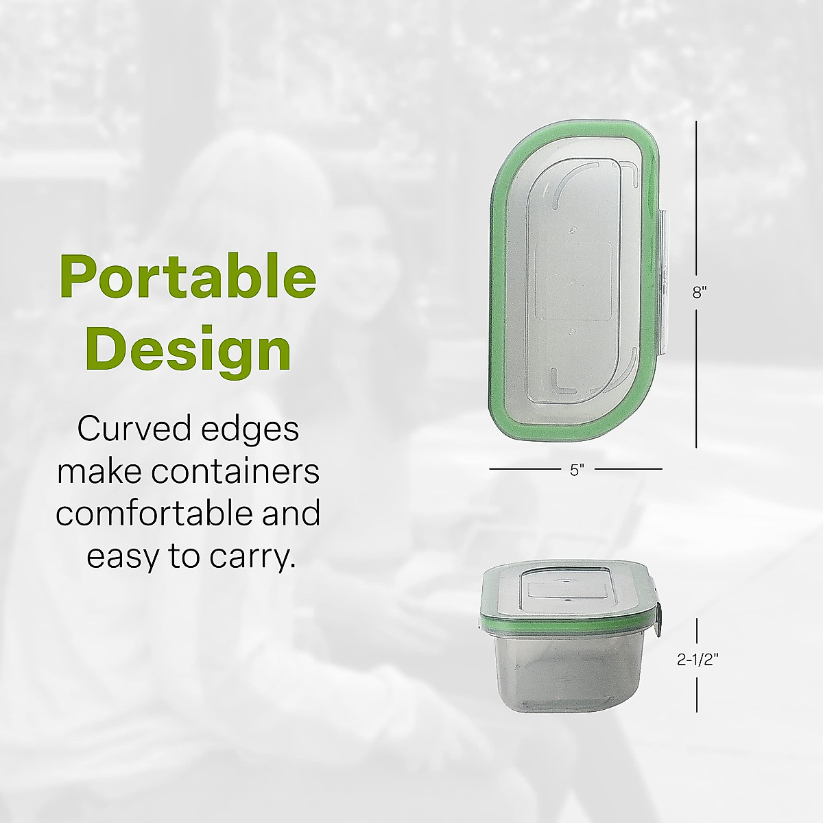 MyGo Container Half-Sized To-Go Single Compartment Container, 8" X 5" X 2-1/2", Reusable, Microwave Safe, NSF Certified, Smoke/Green