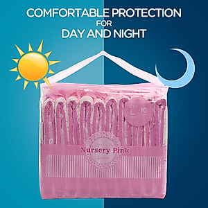 Littleforbig Adult Printed Diaper 40 Pieces (4 Packs) - Nursery Pink (Medium 28"-38")