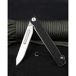ainhue A35 Small Flipper Folding Pocket Scalpel Knife with 5pcs #60 Replaceable Blade, Black Texture G10 Handle with Liner Lock Pocket Clip, Utility Compact EDC Knives
