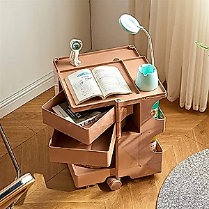 HIGOH Bedside Table Rotary Mobile Bedside Table Bedroom Bedside Table Living Room Sofa Side Table Locker Storage Rack Furniture Accessories (Color : Orange)