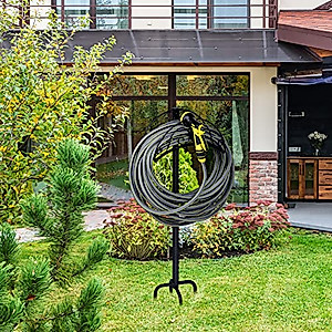 Seashpea Hose Hanger Stand Freestanding - Metal Garden Hose Holder, Heavy Duty Water Hose Stand, Detachable Hose Hanger, Ground Hose Rack Organizer for Patio Lawn, Outside Yard