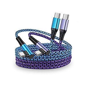 USB C to USB C Cable [2Pack/6FT], 60W Fast Charger USB C to C Charging Cable Right Angle Type C Cord for Samsung Galaxy S23 Ultra S22 S21 S20 A23 Note20 Google Pixel iPad MacBook, USB-C Android Cable