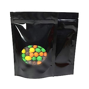 Double-Sided Matte/Glossy Color with Clear Round Window Stand-Up Pouch (100 Bags/Pack) (3.3" x 5.5", Glossy Black)