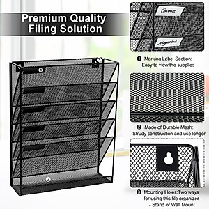 EasyPAG File Organizer Mesh 5 Tier Vertical Hanging Wall File Holder with Bottom Flat Tray ,Black
