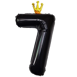 Gifloon Black Number 7 Balloon with Crown, Large number balloons 40 inch, 7th Birthday Party Decorations Supplies 7 Year Old Birthday Sign Decor