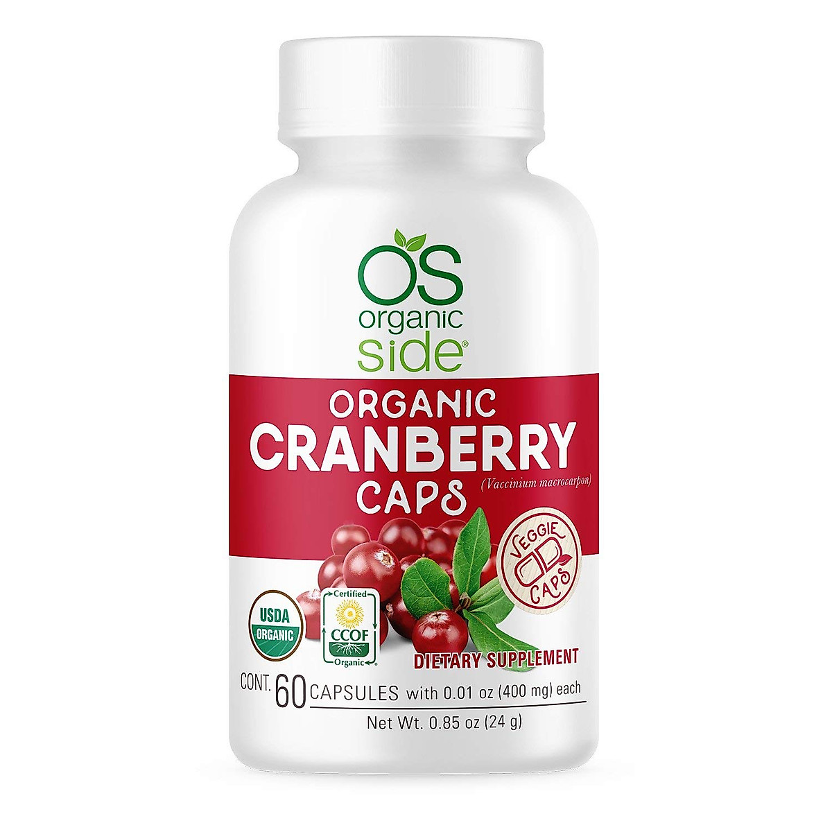 OS Organic Side - Organic Cranberry 60 Capsules - Prevention of UTI - Certified USDA - Non GMO - Vegan