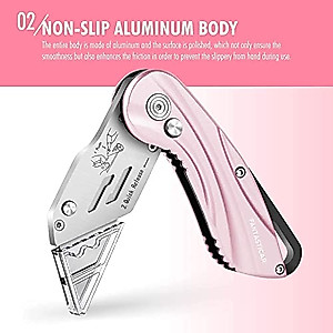 FantastiCAR Folding Utility Knife Box Cutter, 100-pcs SK5 Blades with Dispenser (Pink Set)
