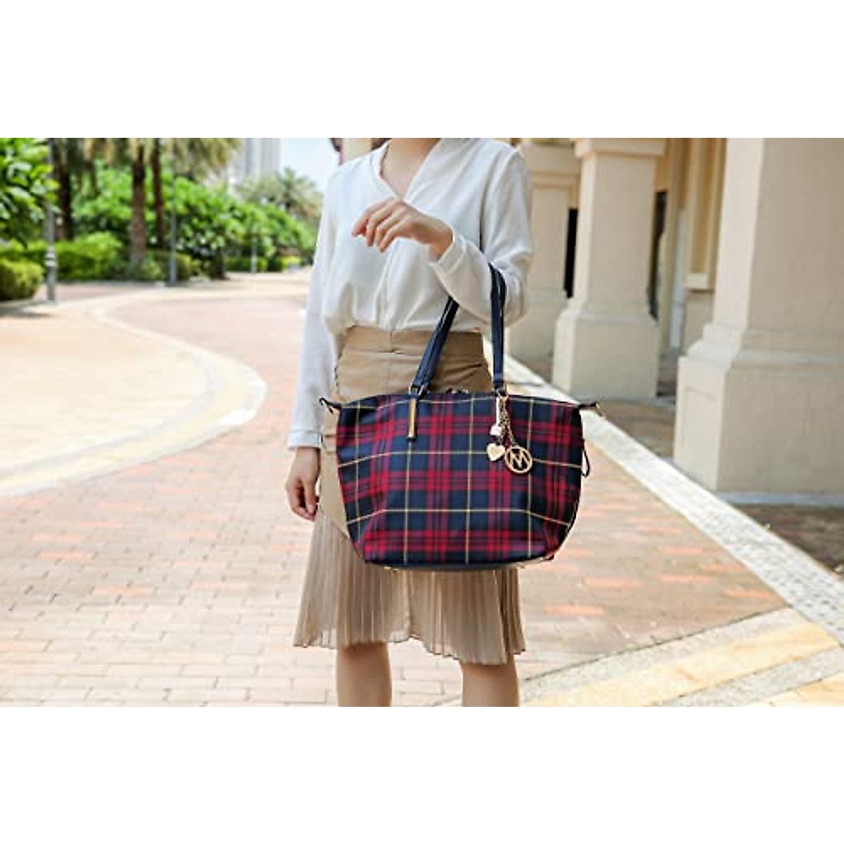 MKF Collection Convertible Weekender Tote Backpack- Top Handle Tote- Backpack Removable BackStrap Taupe Cognac