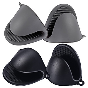 Acronde 2 Pairs Mini Oven Gloves Silicone Heat Resistant Cooking Pinch Mitts Potholder for Kitchen Cooking & Baking (Black and Grey)