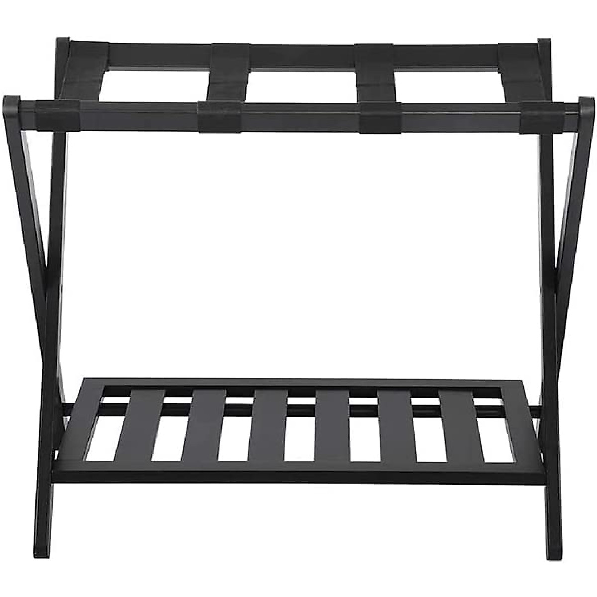 Guest Room Luggage Rack, Folding Suitcase Stand Luggage Rack, Solid Wood Multifunctional Clothes Rack Foldable 2 Tiered Suitcase Rack with Easy Assembly for Hotel Apartment (Color : Black, Size : 60x5