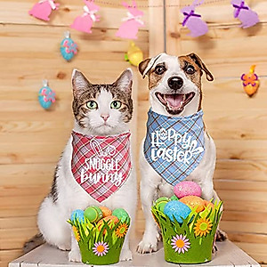 JOTFA Easter Dog Bandanas, Plaid Dog Puppy Easter Bandana Scarf for Small Medium Large Dogs Pets (Pink & Light Blue)