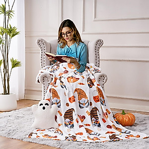 JISEN Halloween Blanket Pumpkin Throw Blanket Cozy Fall Throw Blanket for Women Kids Men Soft Blanket for Couch Living Room Halloween Decor Bed Throw Blanket 50 x 60 Inch Gnomes
