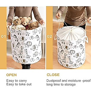 INough Extra Large Baby Hamper for Nursery, 58L Kids Laundry Basket Baby Room Decor, Waterproof Canvas Clothes Hamper Toy Box for Boys Laundry Hamper Foldable Toy Storage Basket with Handles