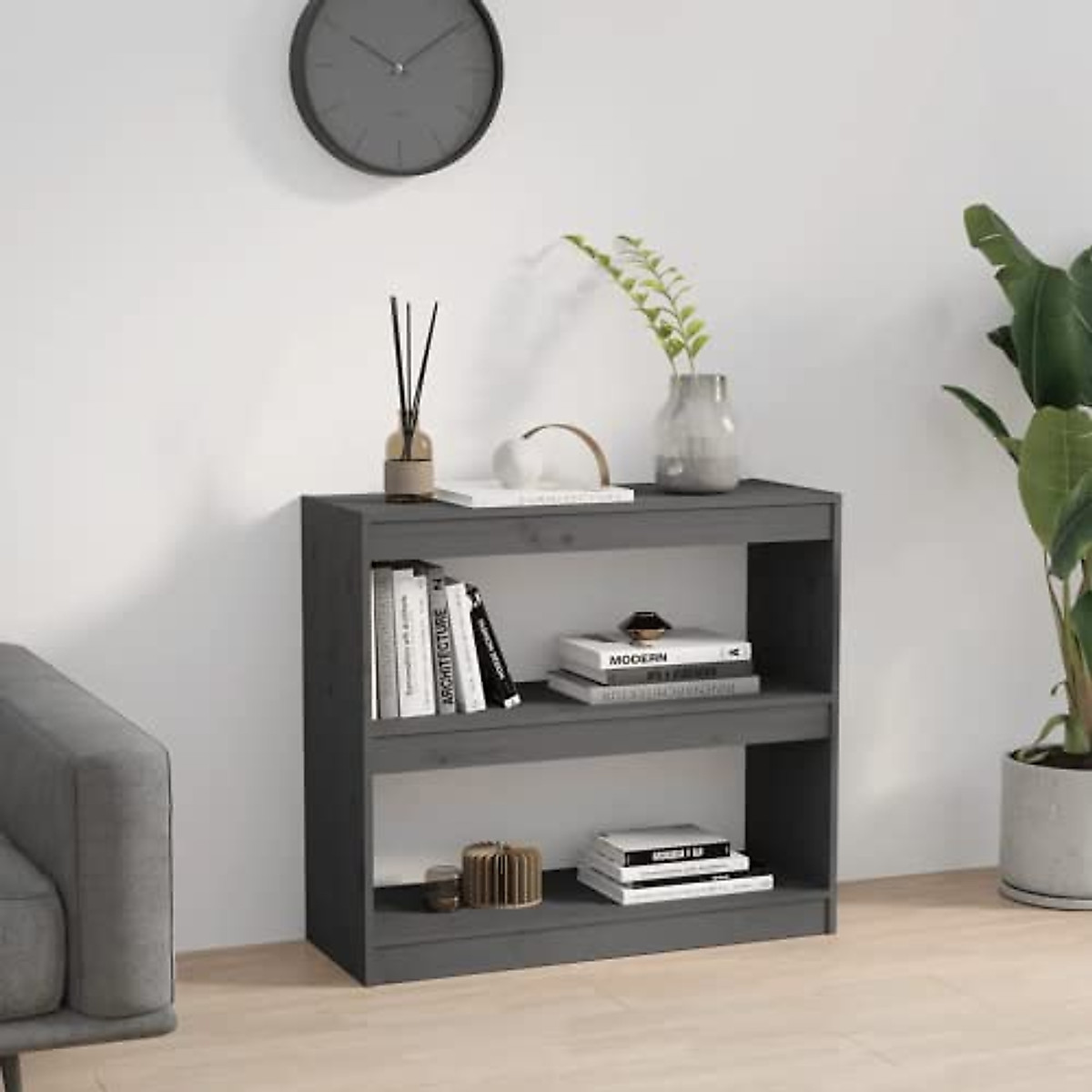 vidaXL Book Cabinet/Room Divider Gray 31.5"x11.8"x28.1" Solid Wood Pine