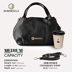 Baroncelli Italian Black Leather Purse for Women Genuine Soft Leather Medium Size Shoulder Crossbody Bag Made in Italy