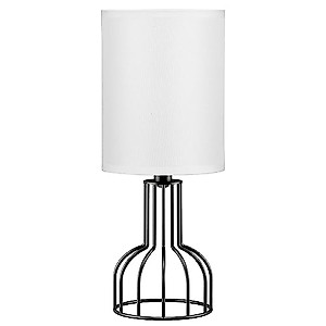 Bedside Table Lamp for Bedroom - Small Lamp with 3 Color Modes-3000K-4000K-5000K Nightstand Lamp with Simple Black Metal Base and White Fabric Shade for Kids, Living Room，Bedroom (LED Bulb Included)