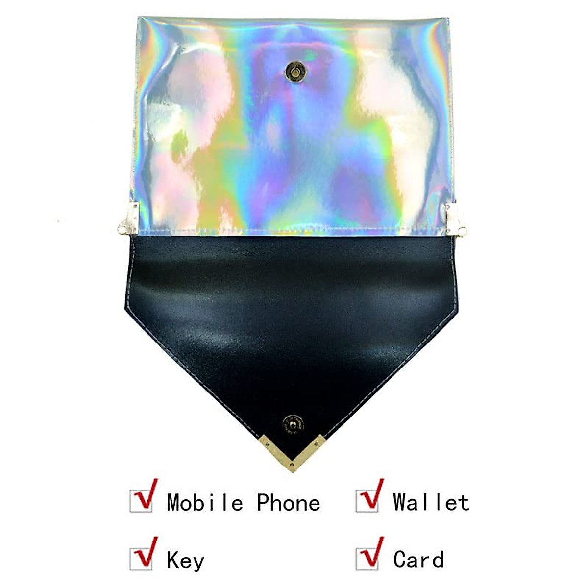 Monique Women Colorful Holographic Evening Clutch Envelope Handbag Small Chain Cross-body Bag Shoulder Bag 167 Silver