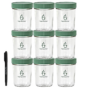 Sage Spoonfuls Glass Baby Food Containers with Lids - 9 Pack, 8 oz Glass Baby Food Jars, Freezer Storage, Durable & Leakproof, Reusable Glass Baby Food Containers, Microwave & Dishwasher Friendly
