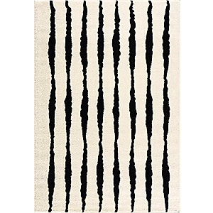 Abani Nordic Collection Area Rug -Contemporary Scandinavian Striped Cream/Black Design -4'x6' -Easy to Clean -Durable for Kids and Pets - Non-Shedding - Medium Pile - Soft Feel -Living Room, Bedroom