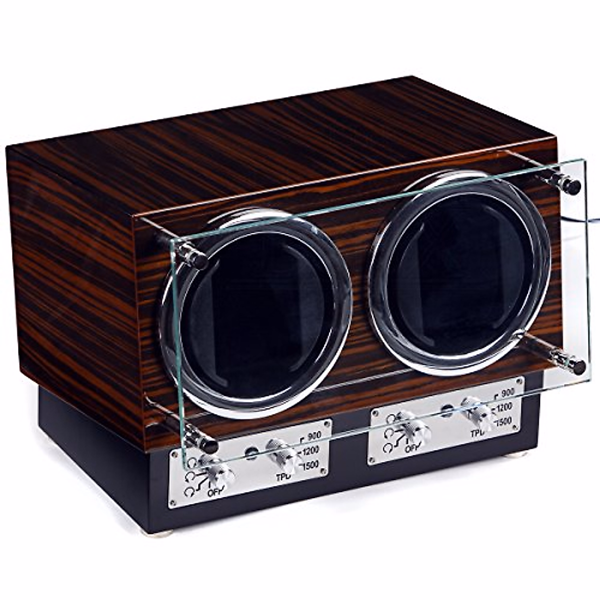 The Luxury Box - Paragon 2 Glass Window Display Double Watch Winder - Color: Ebony (Lacquer)