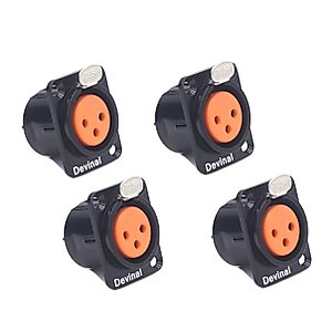 Devinal XLR Female Jack 3 Pin - Chassis Panel Mount Jacks D Series Size, Black Metal Housing - Fits Series D Pattern Holes Audio Studio Connector - 4 Pack