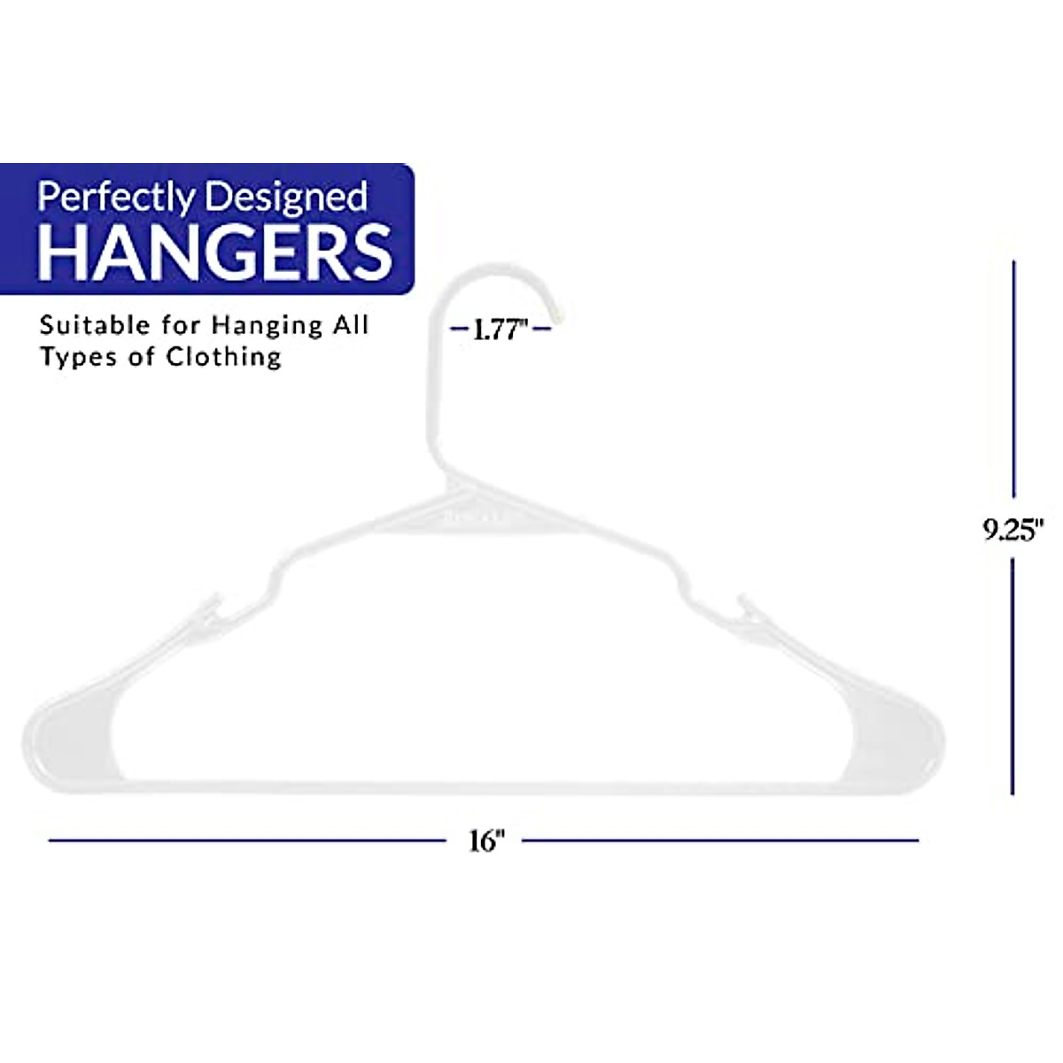Royale 60 Pack White Plastic Hangers For Clothes - Heavy Duty Plastic Clothes Hanger Ideal For Everyday Standard Use - Lightweight & Space Saving Notched Plastic Hangers - Slim & Sleek Shoulder Groove