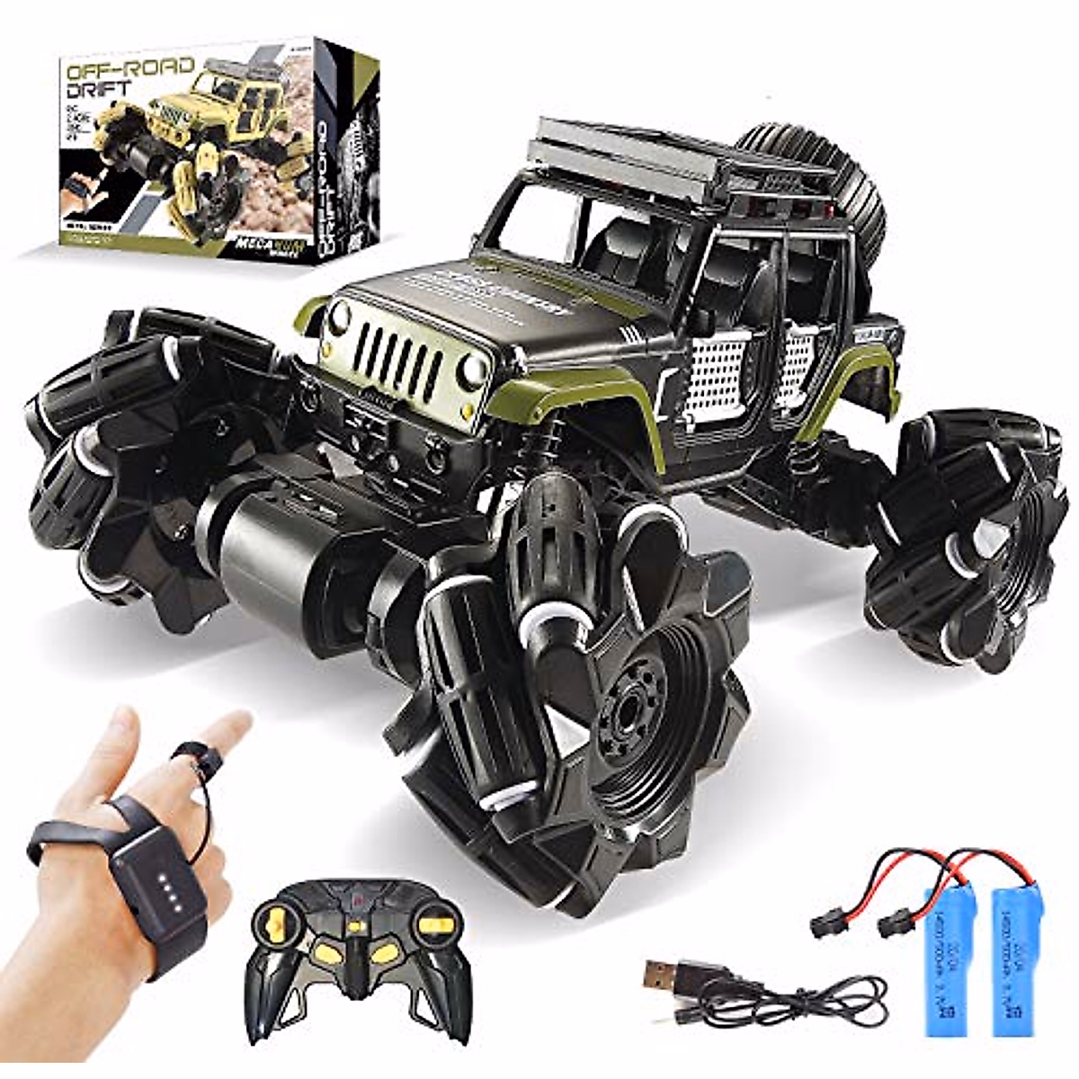 LOOZIX 1:16 Alloy Gesture Sensing Remote Control Car, Hand Controlled 360° Rotating 4WD 2.4Ghz RC Monster Trucks Stunt Vehicle Rechargeable Batteries for Kids