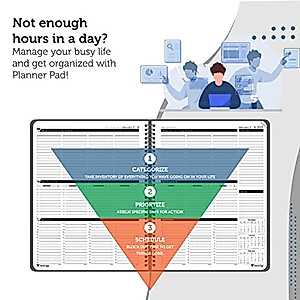 Planner Pad Spiral Bound 3-Tier Funnel Down 12 Month Organizer, Calendar Year (January-December 2023), Black Cover/Black Ink, 8 1/2" x 11"