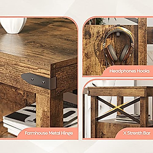 Bestier L-Shaped Home Office Computer Desk with Storage Cabinet & Bookshelf, Farmhouse Office Table for Writing Study, 60 x 42 Inch Corner Desk or 82.3 Inch 2 Person Long Desk, Rustic Brown