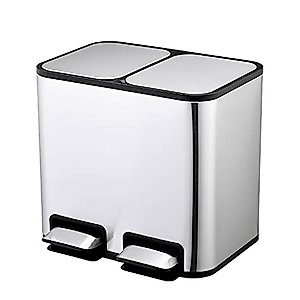 Trash Bin Trash Can Wastebasket Pedal Bin with Lid, Dual Sections Rectangular Kitchen Step Trash Can, Stainless Steel Garbage Can Rubbish Bin Bathroom Garbage Can Waste Bin (Color : OneColor, Size :