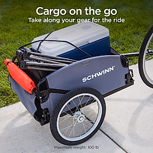 Schwinn Daytripper Cargo Trailer for Bike, 100 lbs. Max Weight Capacity, Collapsible Frame With Quick-Release Wheels, Air-Filled Tires, Red/Grey