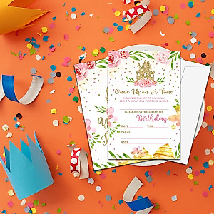 NYCTUG Floral Castle Theme Birthday Invitation(4" X 6"), Fairy Tale Little Princess Party Double-Sided Invites- 20 Invitations With Envelopes-Personalized Party Supplies-A25