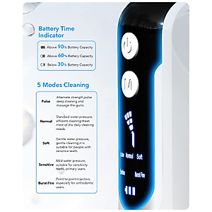 Monasmile 350ML Water Dental Flosser Cordless, 5 Modes, 4 Nozzles, IPX7 Waterproof, Battery Indicator, Rechargeable Portable Oral Irrigator for Teeth Deep Cleaning, Home Travel Use (White)