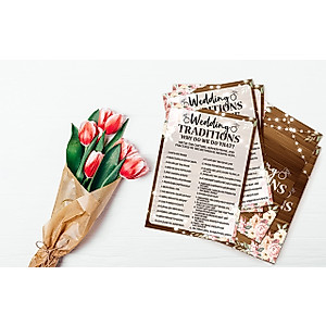 Bridal Shower Game Cards, Wedding Traditions Game, Rustic Wood Pink Floral Engagement Party Cards For Wedding, Set of 30 Cards(brown001)