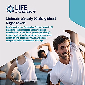 Life Extension Benfotiamine with Thiamine, 100 mg - Water & Fat Soluble Vitamin B1 Supplement For Glucose Blood Sugar Level and Nerve Health Support - Gluten-Free, Non-GMO, Vegetarian - 120 Capsules