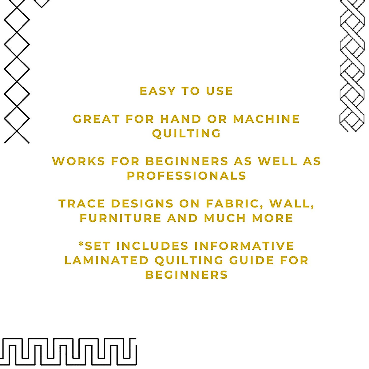 Quilting Creations Stencils for Machine and Hand Quilting - 3 Quilting Stencils for Border Patterns | Border, Lattice Border, Bobbie’s Blocks Plastic Quilt Stencil Set with Guide