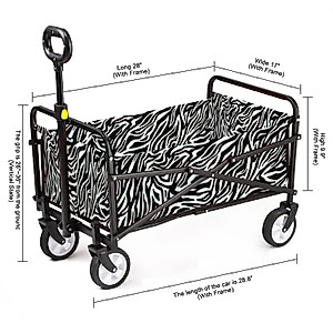 Outdoor Collapsible Wagon Zebra Fur Stripe Skin Animal Repeating Texture Black White Seamless Camping Shopping Garden Cart Heavy Duty Wagon Adjustable Portable Utility Folding Wagon with Wheels