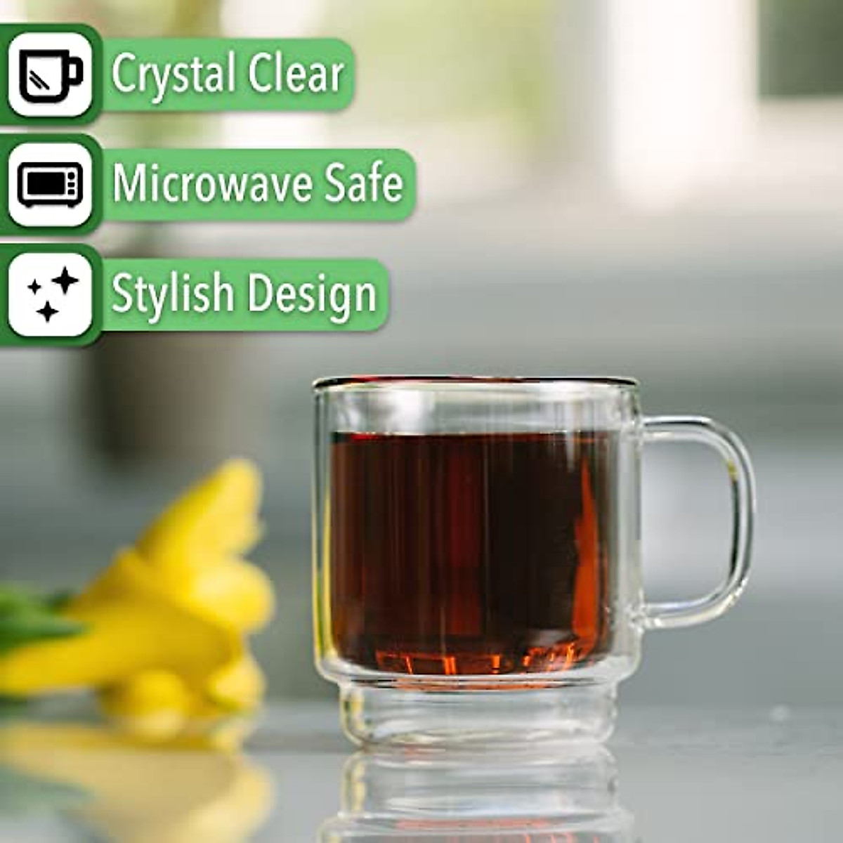 BTaT- Stackable Espresso Cups, Demitasse Cups, Set of 4 (5.0 oz, 150 ml), Glass Coffee Mugs, Double Wall Glass Cups, Clear Coffee Cup, Tea Glass, Espresso Glass, Glass Tea Cups, Mother's Day Gift