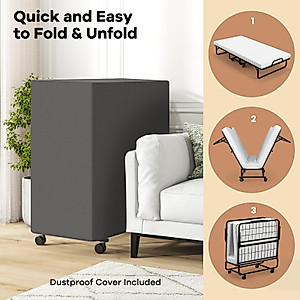 Giantex Folding Bed with Mattress and Top Pillow, Twin Size Portable Guest Bed w/Metal Frame, Storage Pocket, Space-Saving Rollaway Bed with Memory Foam Mattress for Adults, Foldable Bed, 75" x 39"