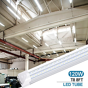 FALANFA 8FT T8 V Shape Integrated Tube Light Double Side 4 Row,120W LED Shop Light Fixture, AC85-277V 14400 Lumens 6000K Cold White, LED Cooler Door Light 6 Pack