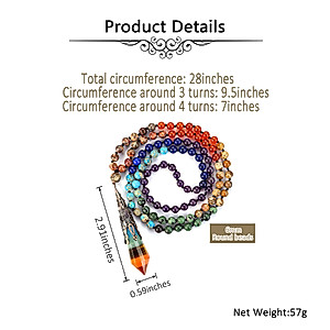 Jovivi 108 Mala Beads Bracelet Real Stones 7 Chakra Healing Crystals Necklace with 12 Facted Prism Pointed Pendant Reiki Energy Balancing Prayer Mala Beads for Meditation