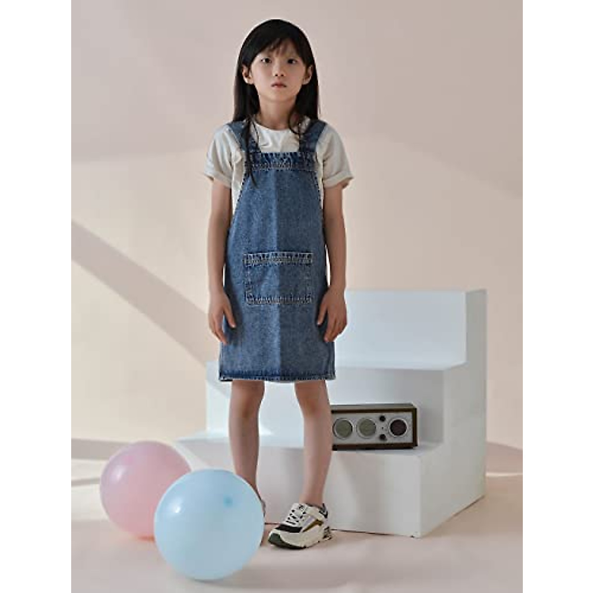 Vanoker Kids Denim Cotton Canvas Cross Back Aprons Kitchen Garden Square Children Pure Child Smock with Pocket for Baking Paint Cook (Blue, M)