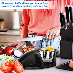 EZYUMM Knife Sharpener, 2-Stage Preset Coarse & Fine Slots Knife Sharpening, Professional Knife Sharpeners for Kitchen Knives (Black)