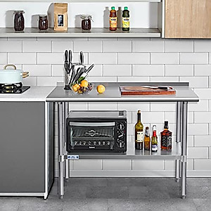 Hally Stainless Steel Table for Prep & Work 24 x 48 Inches, NSF Commercial Heavy Duty Table with Undershelf and Backsplash for Restaurant, Home and Hotel