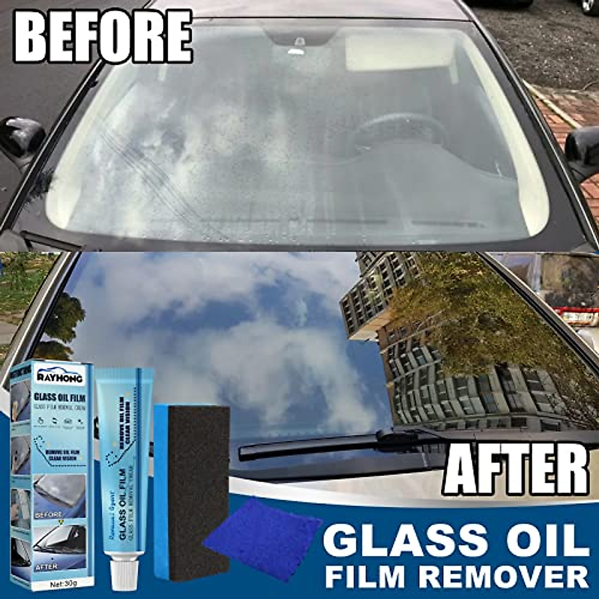 30g Car Glass Oil Film Cleaner Safety and Long-term Protection Glass Oil Film Remover for Car Waterproof Glass Film Removal Cream Powerful Car Glass Cleaner with Sponge B