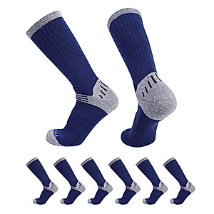 EnerWear 6P Pack Men's Merino Wool Blended Hiking Trail Socks (US 10-13, Blue)