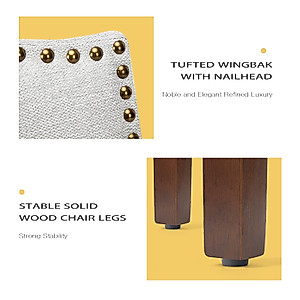 DUMOS Upholstered Dining Chairs Set of 6, Modern Fabric Dining Room Chair with Nailhead Trim and Wood Legs, Mid-Century Accent for Living Room, Kitchen, Grey