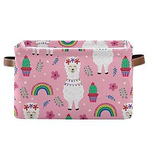 Pink Llama Rainbow Storage Basket Bins Foldable Laundry Hamper Toy Storage Bins Box Organizer for Playroom Living Bed Room Office Clothes Nursery,1 pcs